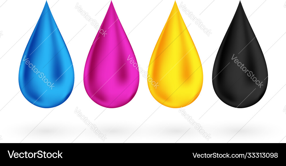 Cmyk color drops liquid ink print concept Vector Image