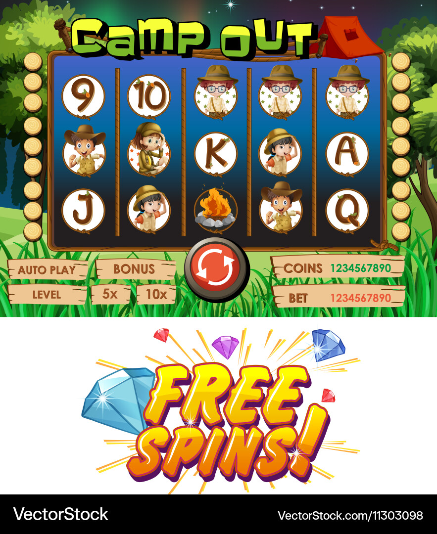 Game template with kids camping out Royalty Free Vector