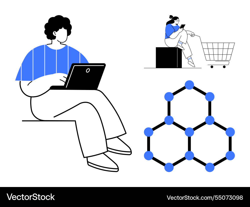 Online shopping network connections and digital Vector Image