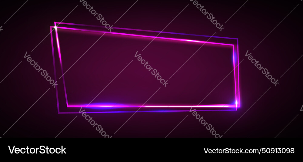 Purple neon rectangle frame banner with light glow