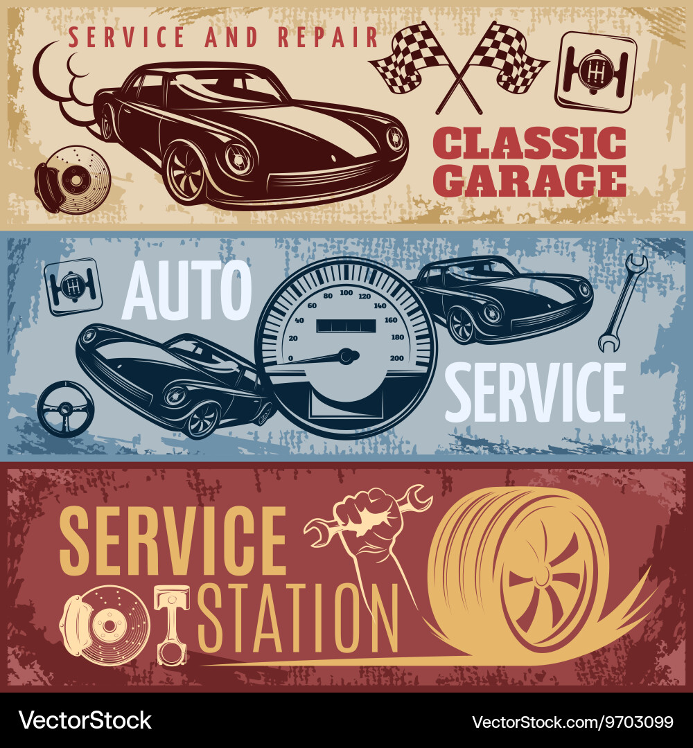 Car repair banner set Royalty Free Vector Image
