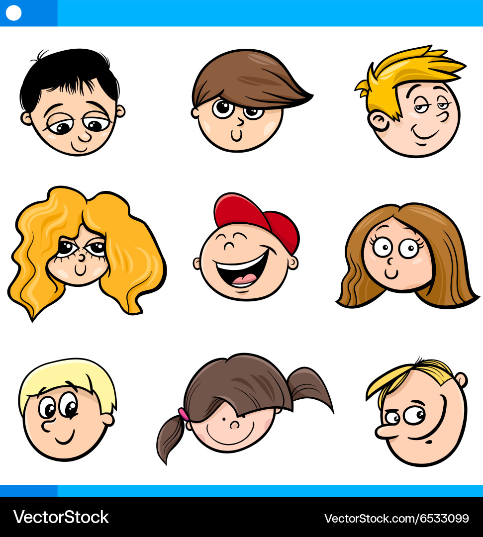 Cartoon children faces set Royalty Free Vector Image