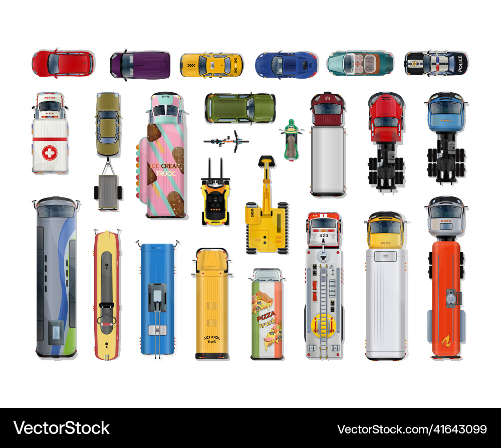 Detailed Transport Vehicles - Top View Royalty Free Vector