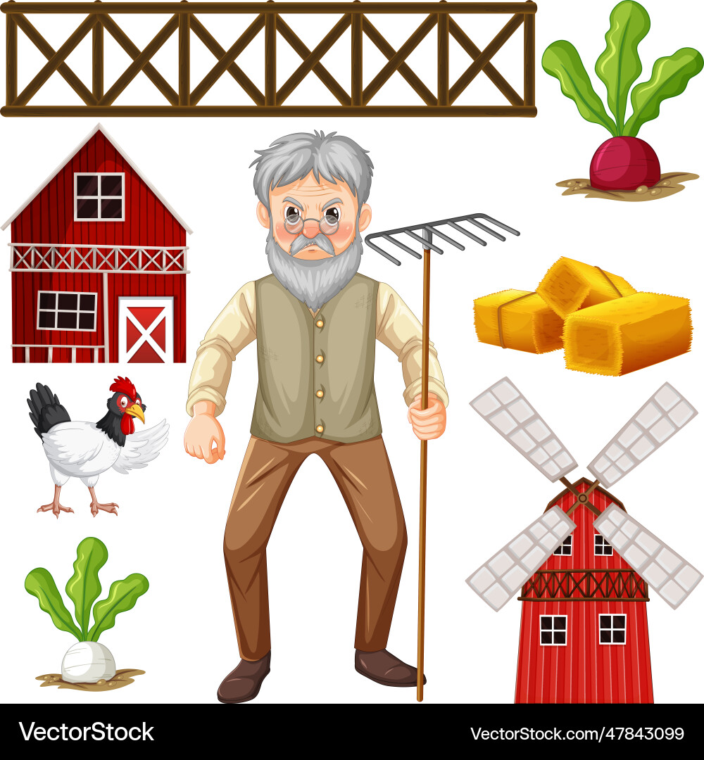 Farm objects and elements set Royalty Free Vector Image