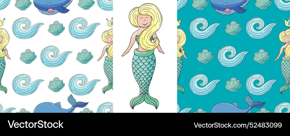 Set creative marine seamless pattern Royalty Free Vector