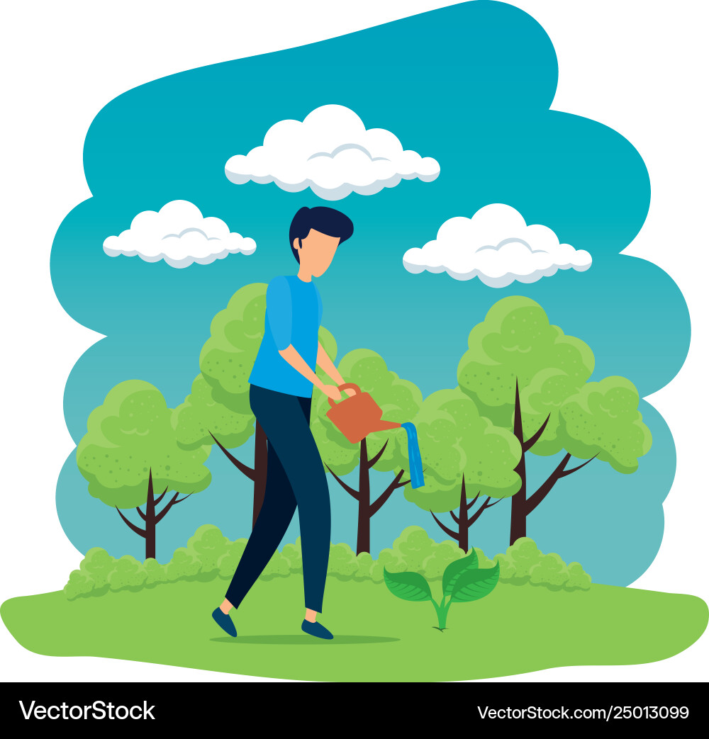 Young man planting tree Royalty Free Vector Image
