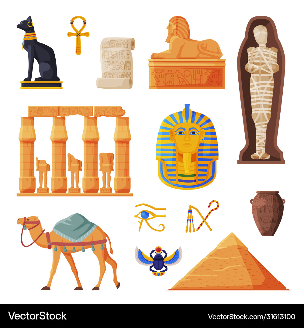 Ancient egypt set egyptian traditional cultural Vector Image