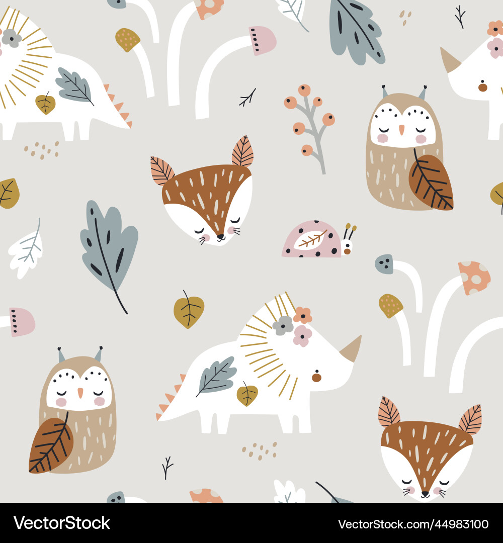 Cute Forest Animals Pattern Royalty Free Vector Image