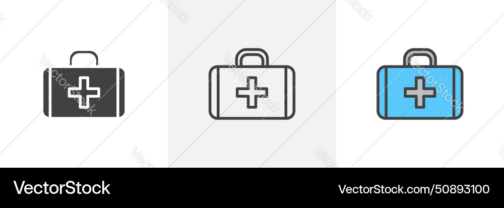 First aid box icon set kit medical bag symbol Vector Image