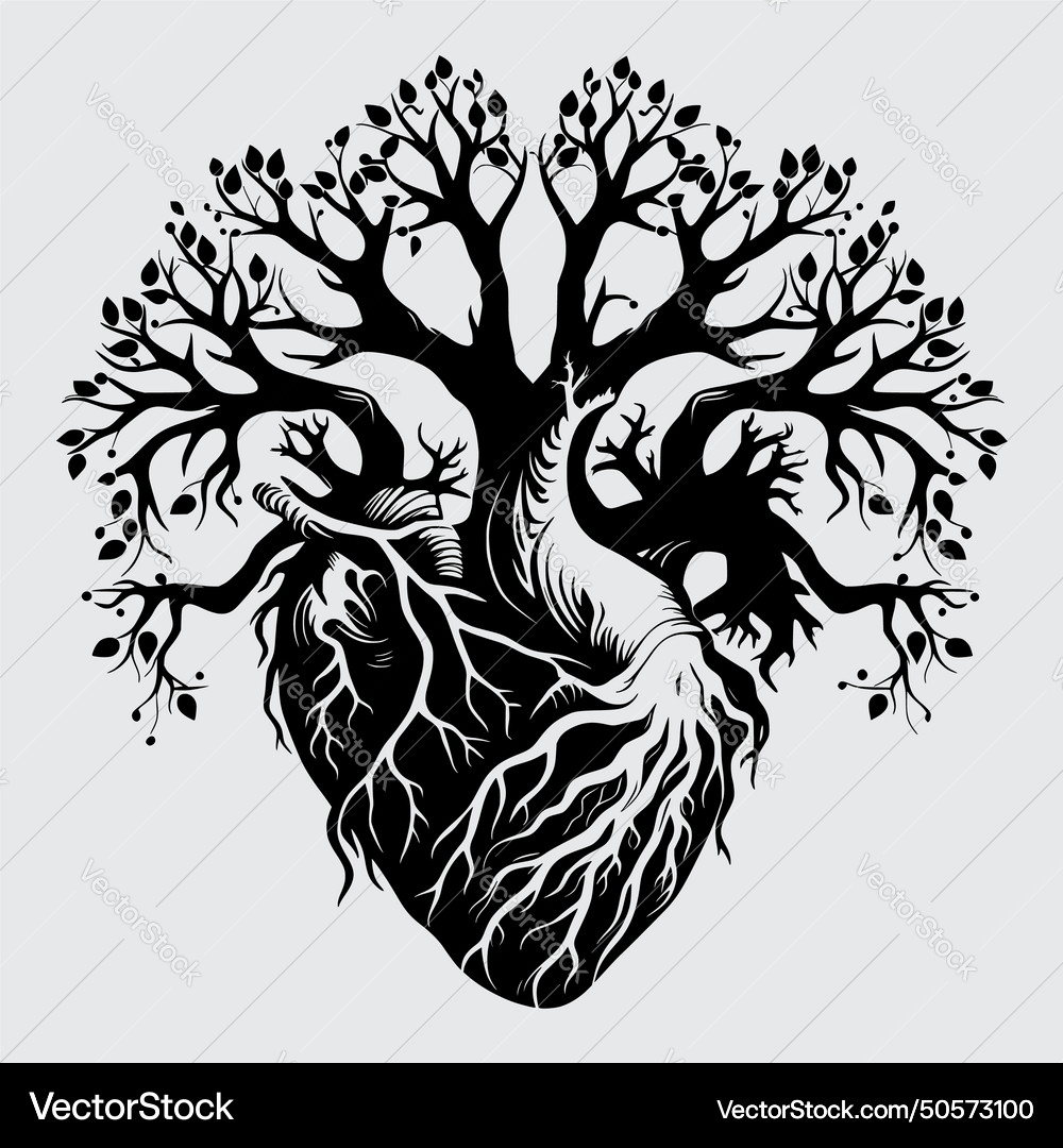 Heart-shaped tree with intricate roots Royalty Free Vector
