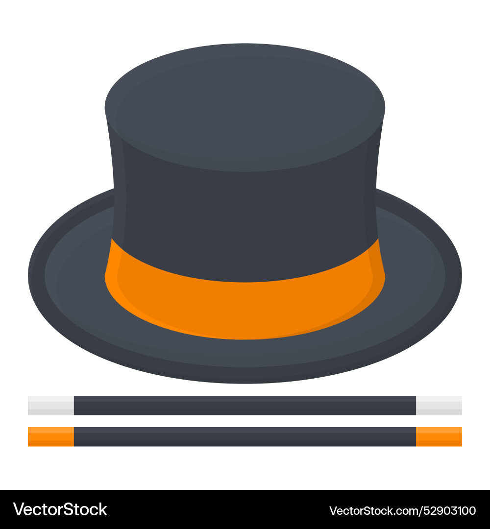 Magician hat with magic stick Royalty Free Vector Image