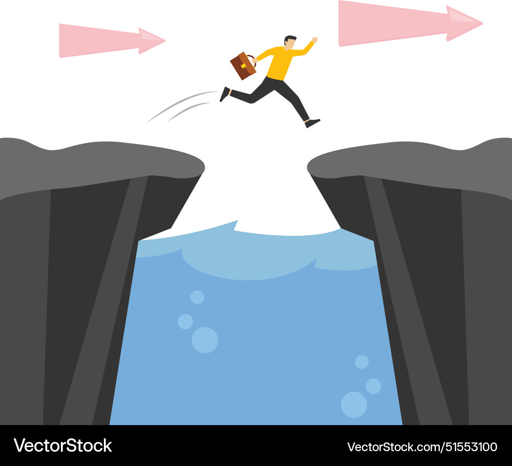 Man is jumping over the pit risk avoidanceinsura Vector Image