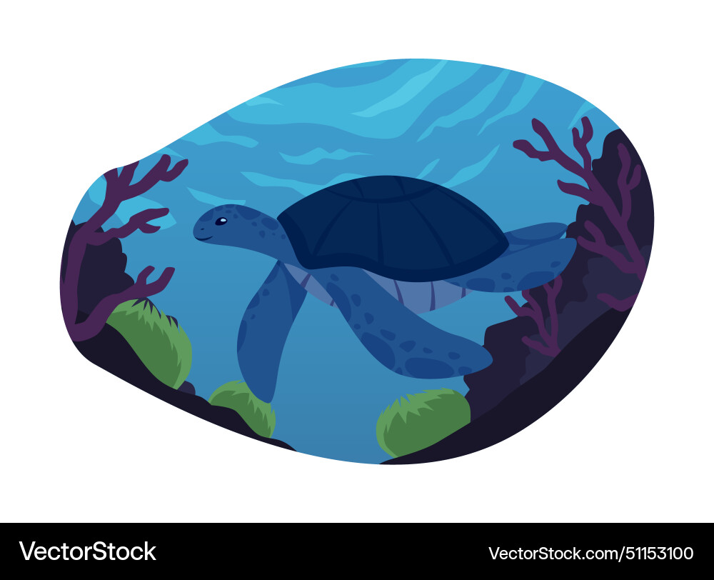 Oceanic turtle swimming near seabed flora Vector Image