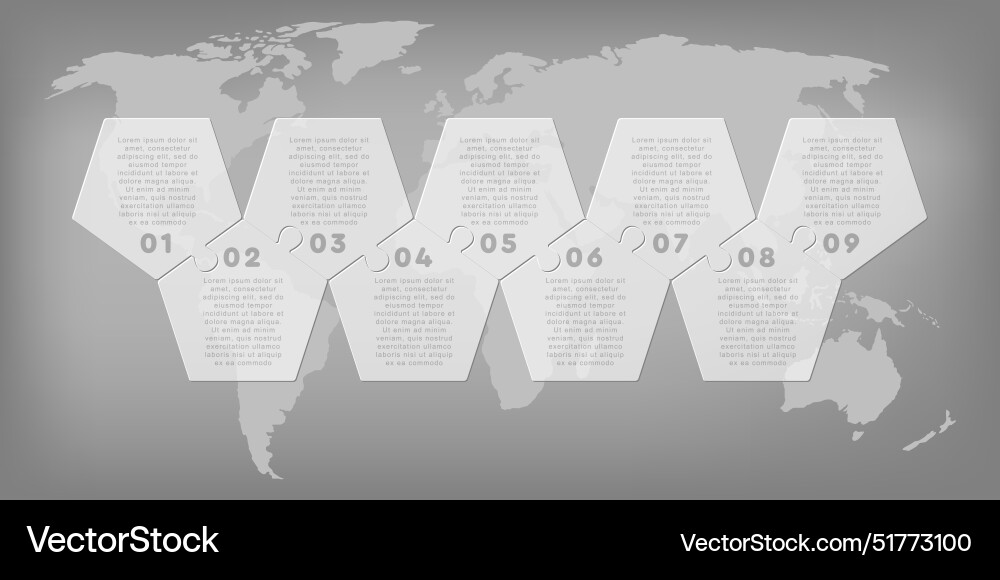 Transparent diagram infographic process on 9 steps