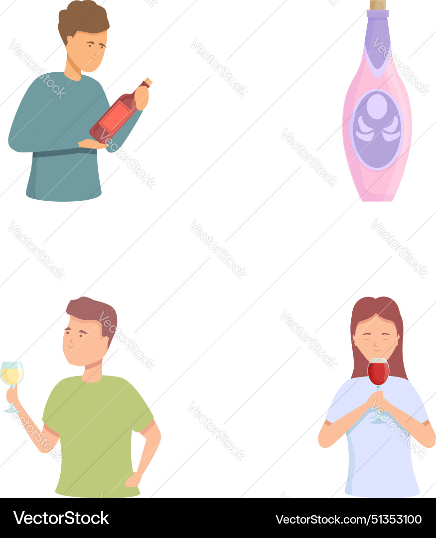Wine tasting icons set cartoon Royalty Free Vector Image