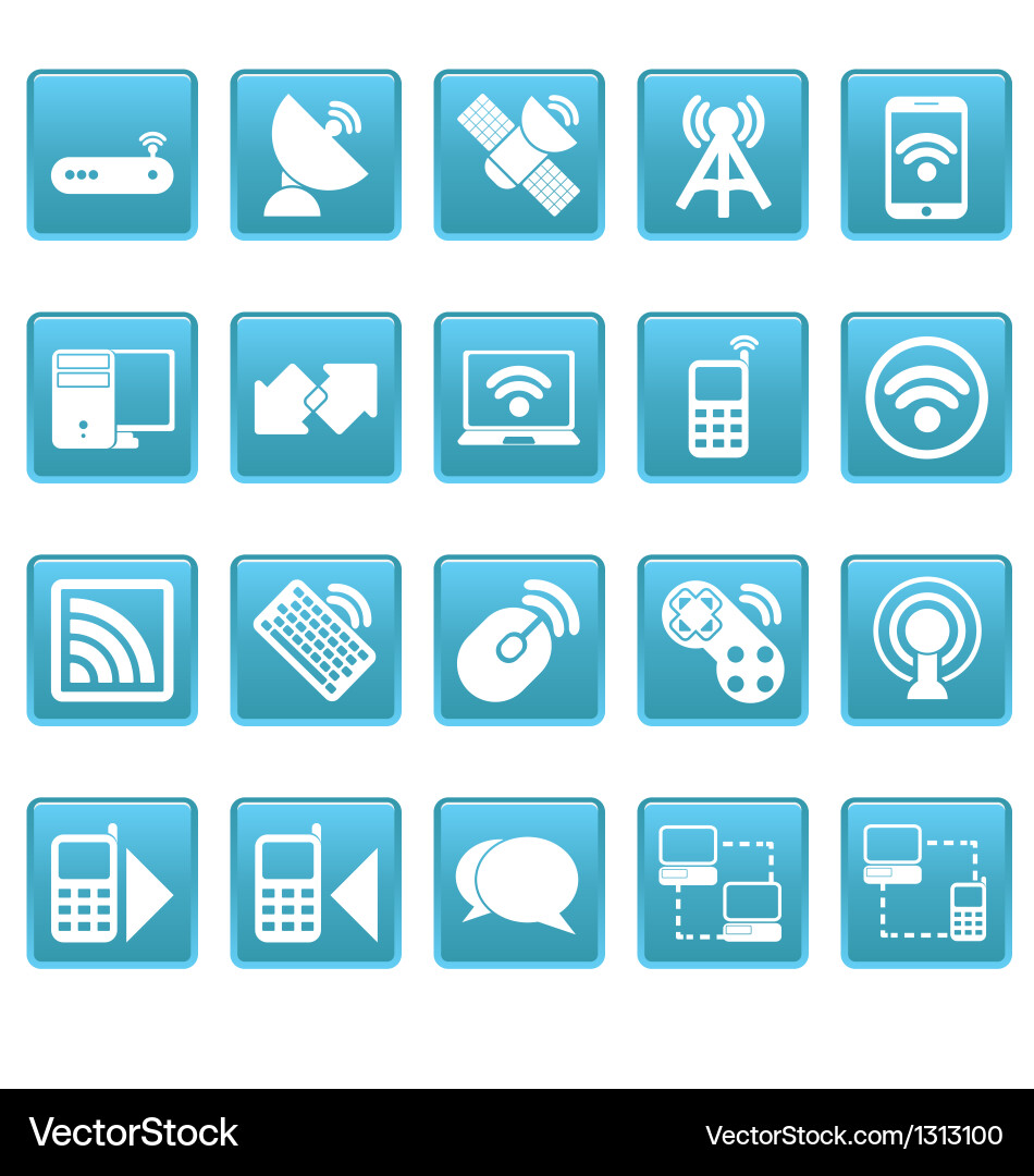 Wireless icons on blue squares Royalty Free Vector Image