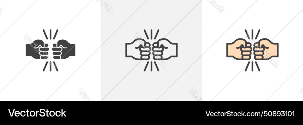 Fist bump icon set strong team strength hand Vector Image