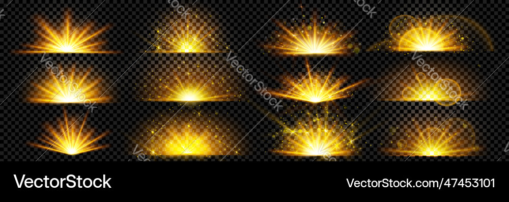 Gold explode glow shine sun ray burst effect Vector Image