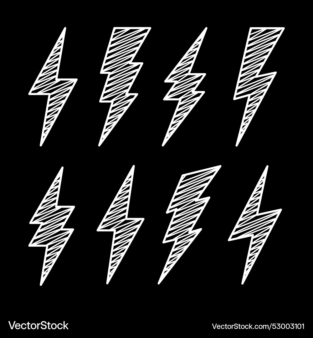 Hatched lightning bolt icons collection hand Vector Image