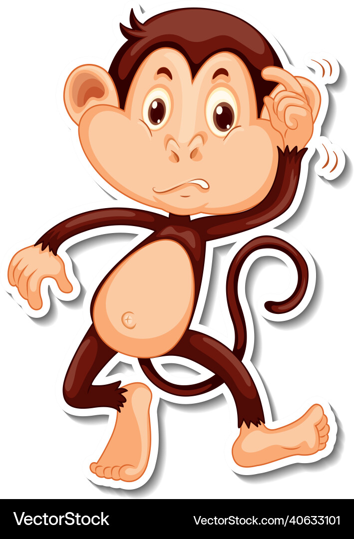 Monkey Cartoon Charakter Aufkleber Lizenzfreies Vektorbild