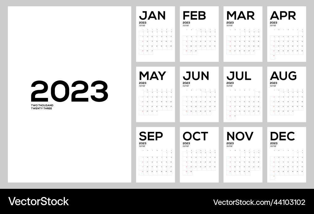 2023 printable monthly calendar template design Vector Image