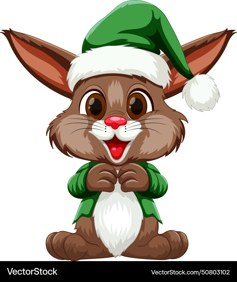 Cute rabbit dressed as an elf for christmas Vector Image