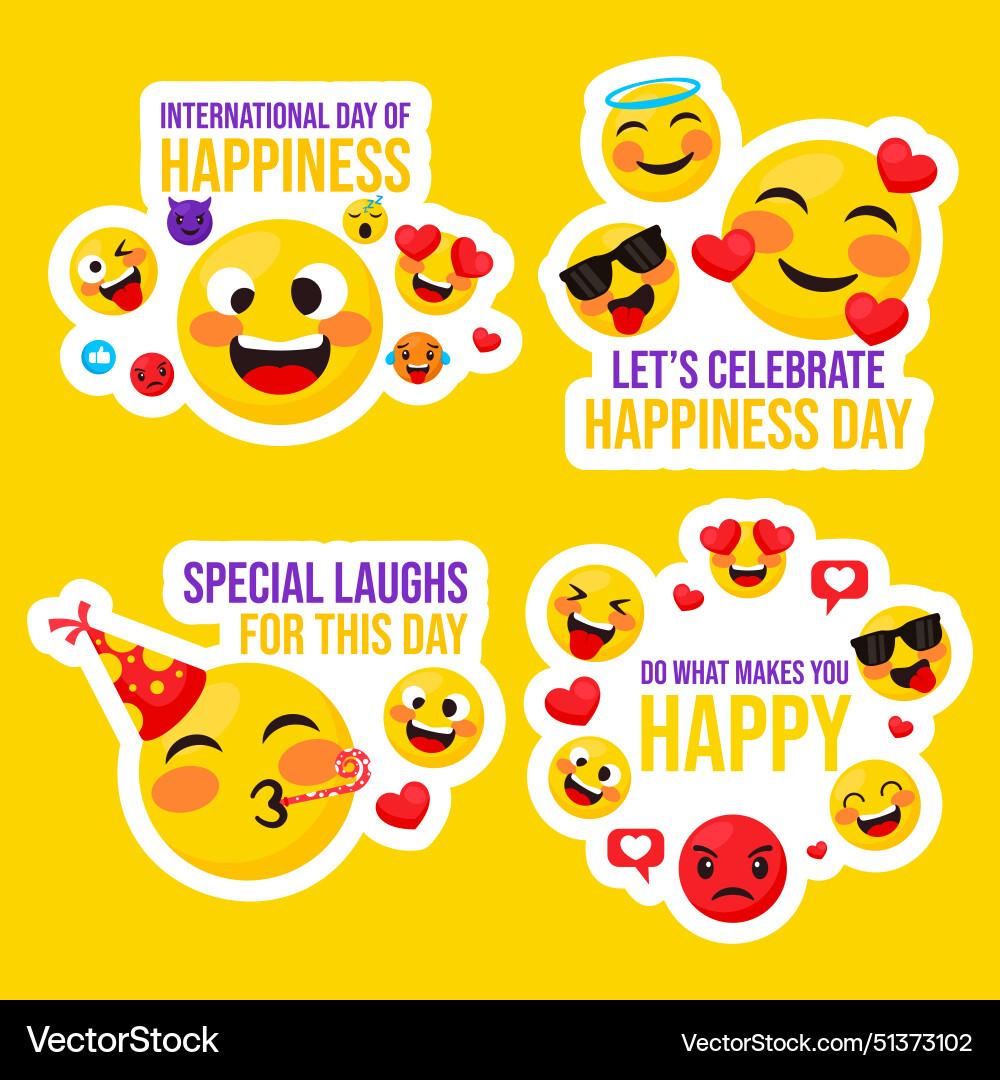 Happiness day label flat cartoon hand drawn Vector Image