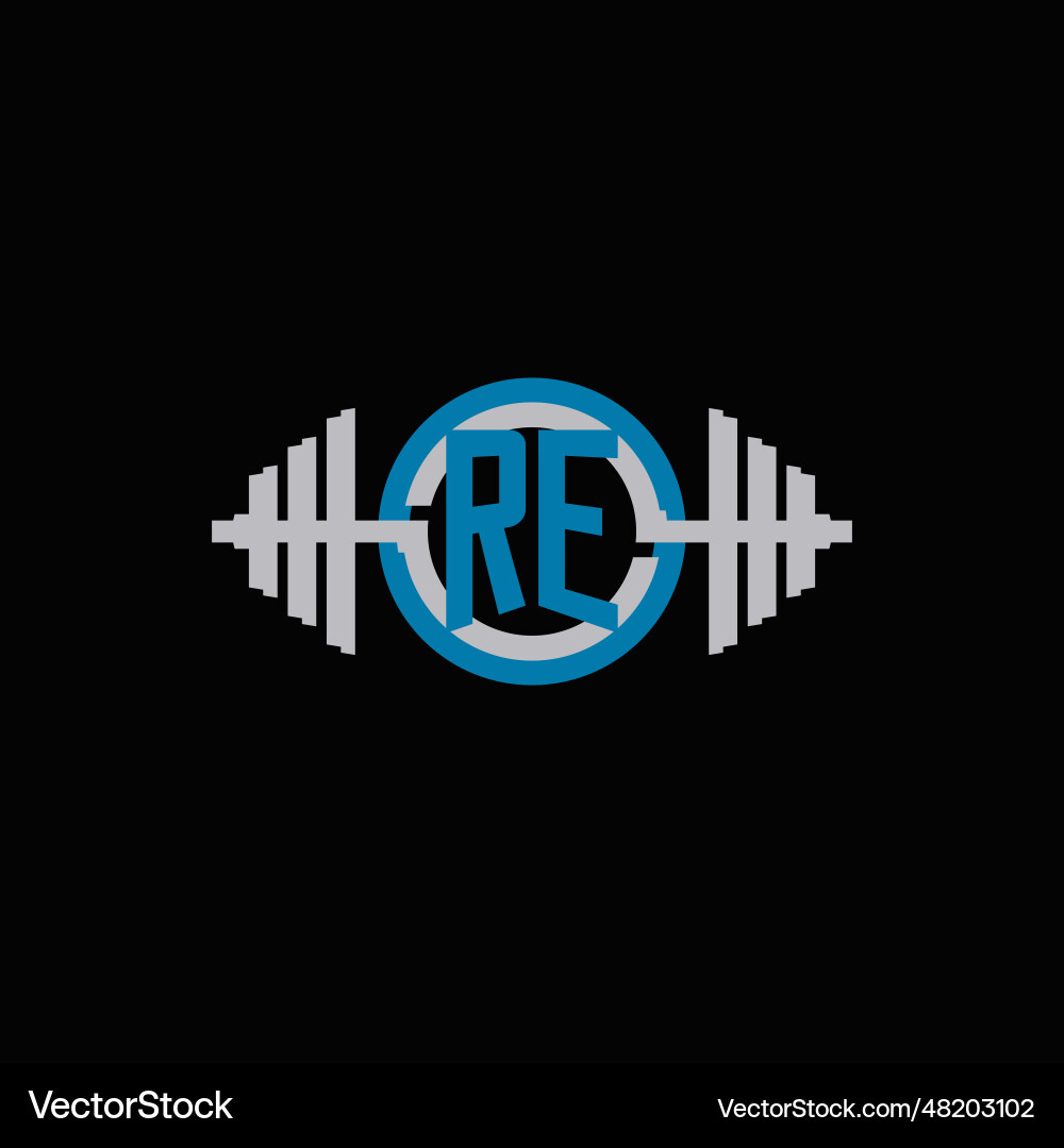 Initial re logo design with geometric dumbbell Vector Image