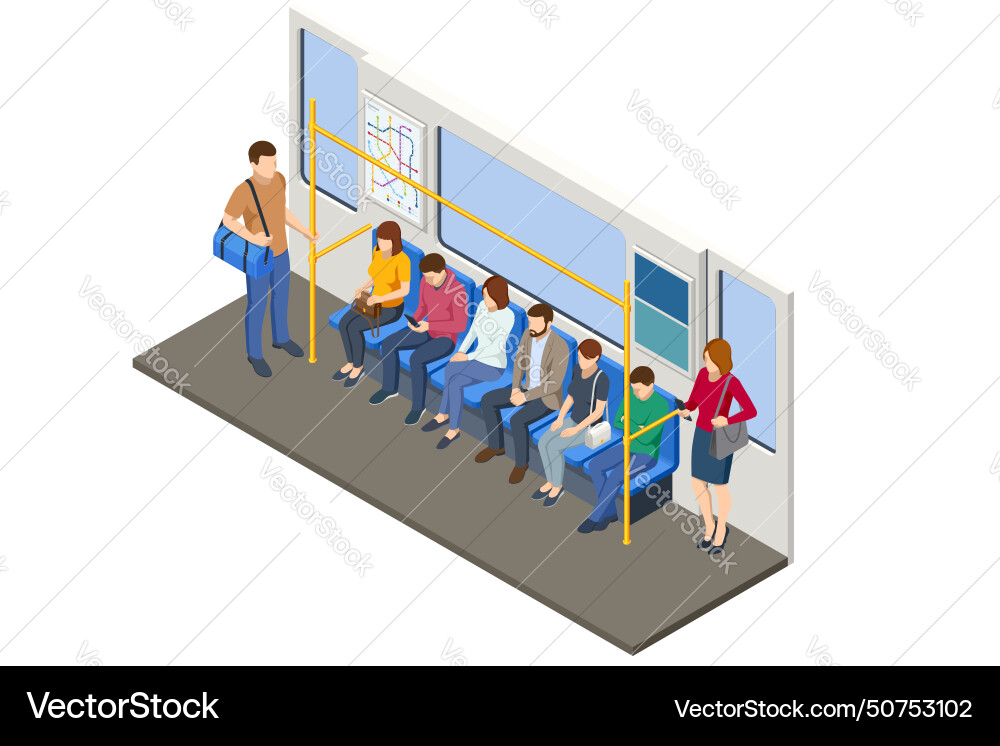 Isometric subway underground train people Vector Image