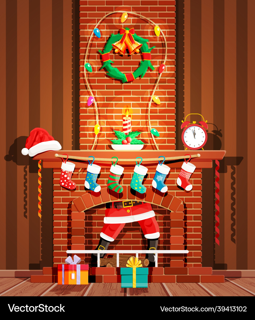 Santa claus stuck in chimney Royalty Free Vector Image