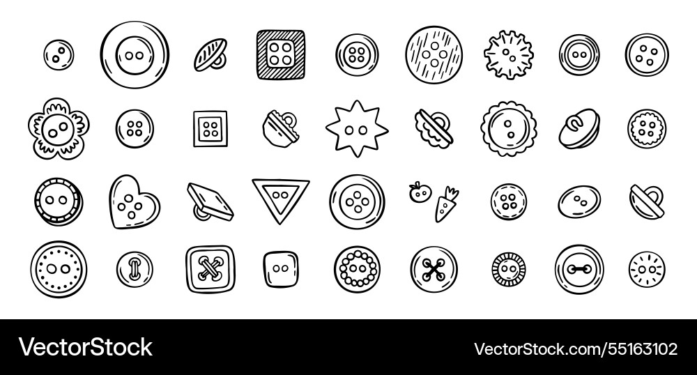 Sewing buttons line hand drawn doodle art icons Vector Image