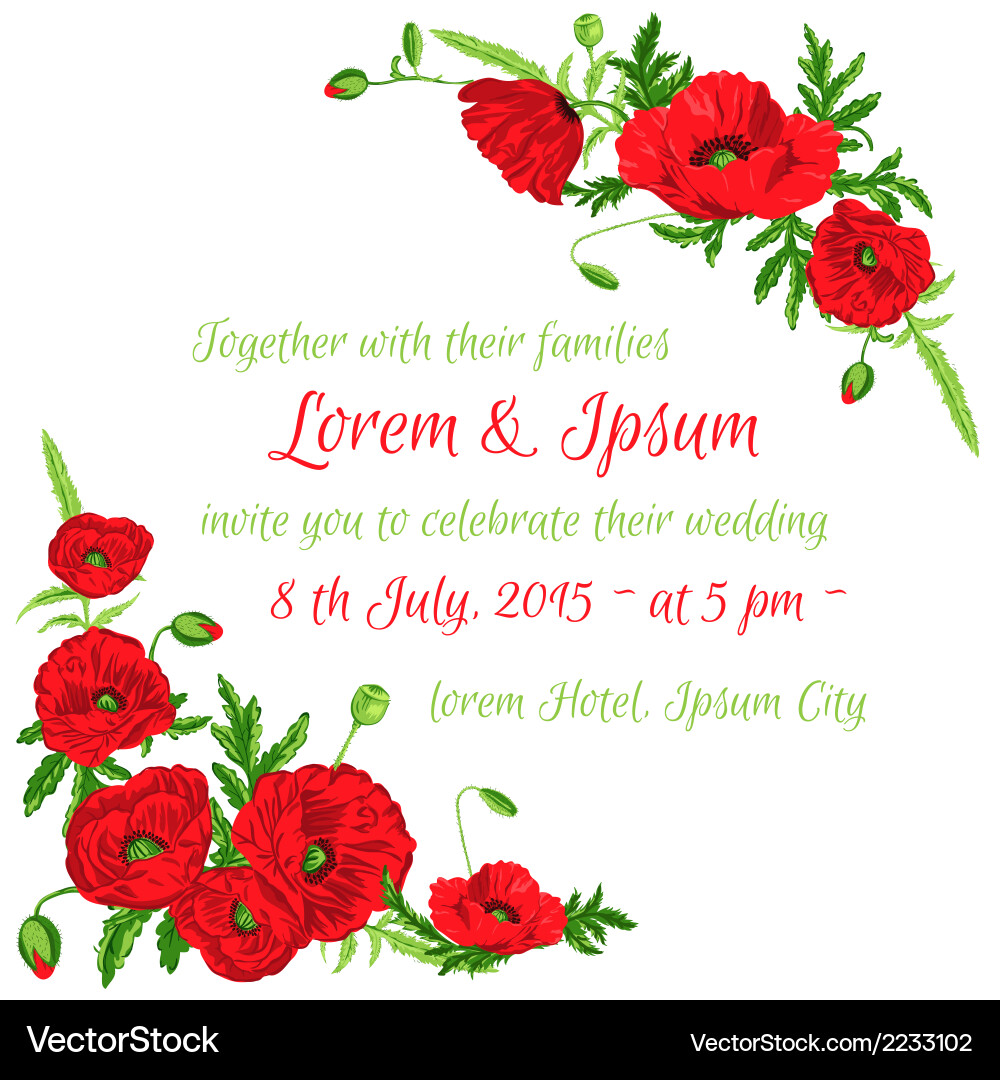 Vintage Poppy Wedding Invitation Royalty Free Vector Image