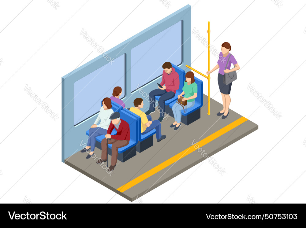 Isometric subway underground train people Vector Image