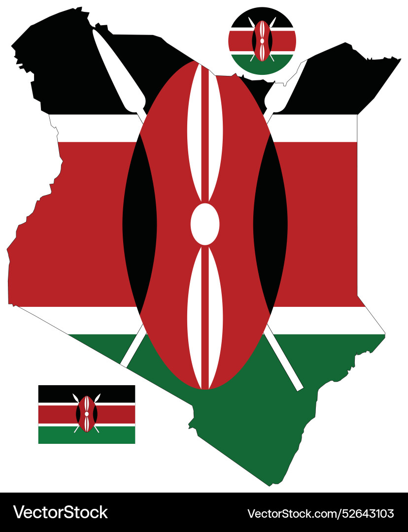 Kenya map with national flag on white background Vector Image