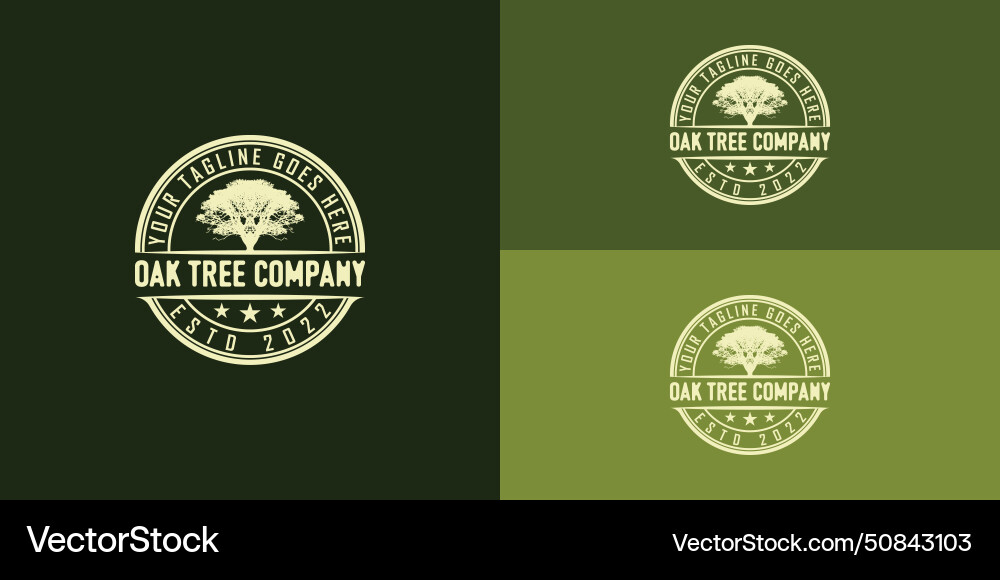 Vintage oak maple tree service with retro stamp Vector Image