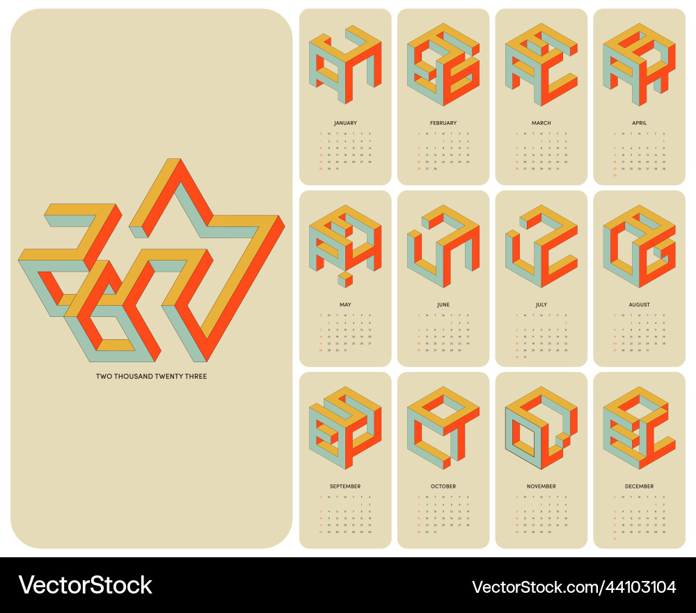 2023 printable monthly calendar template design Vector Image