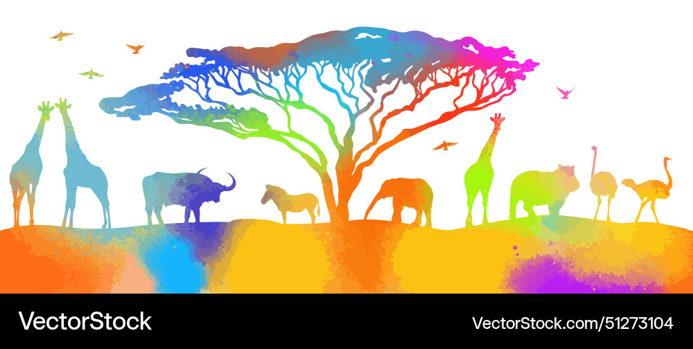 Colored abstract african landscape silhouettes Vector Image