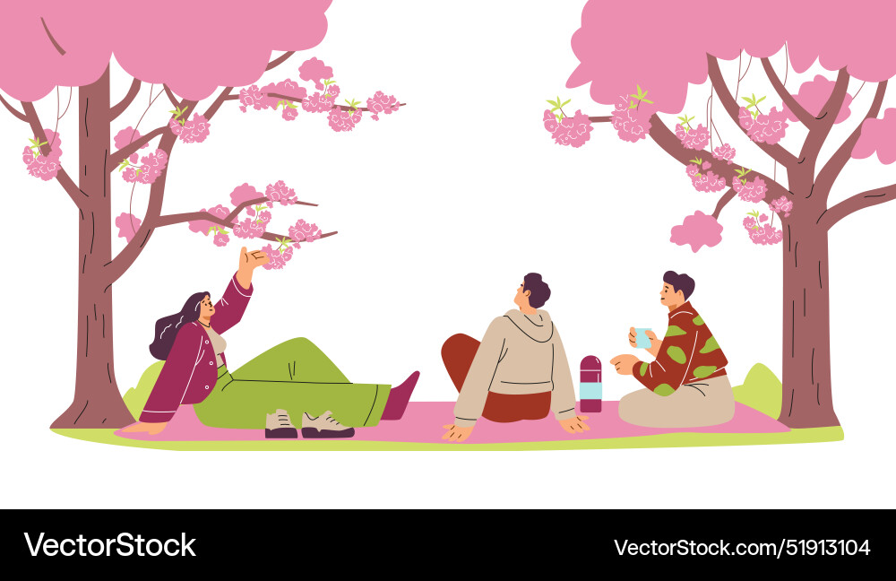 Friends celebrating hanami Royalty Free Vector Image