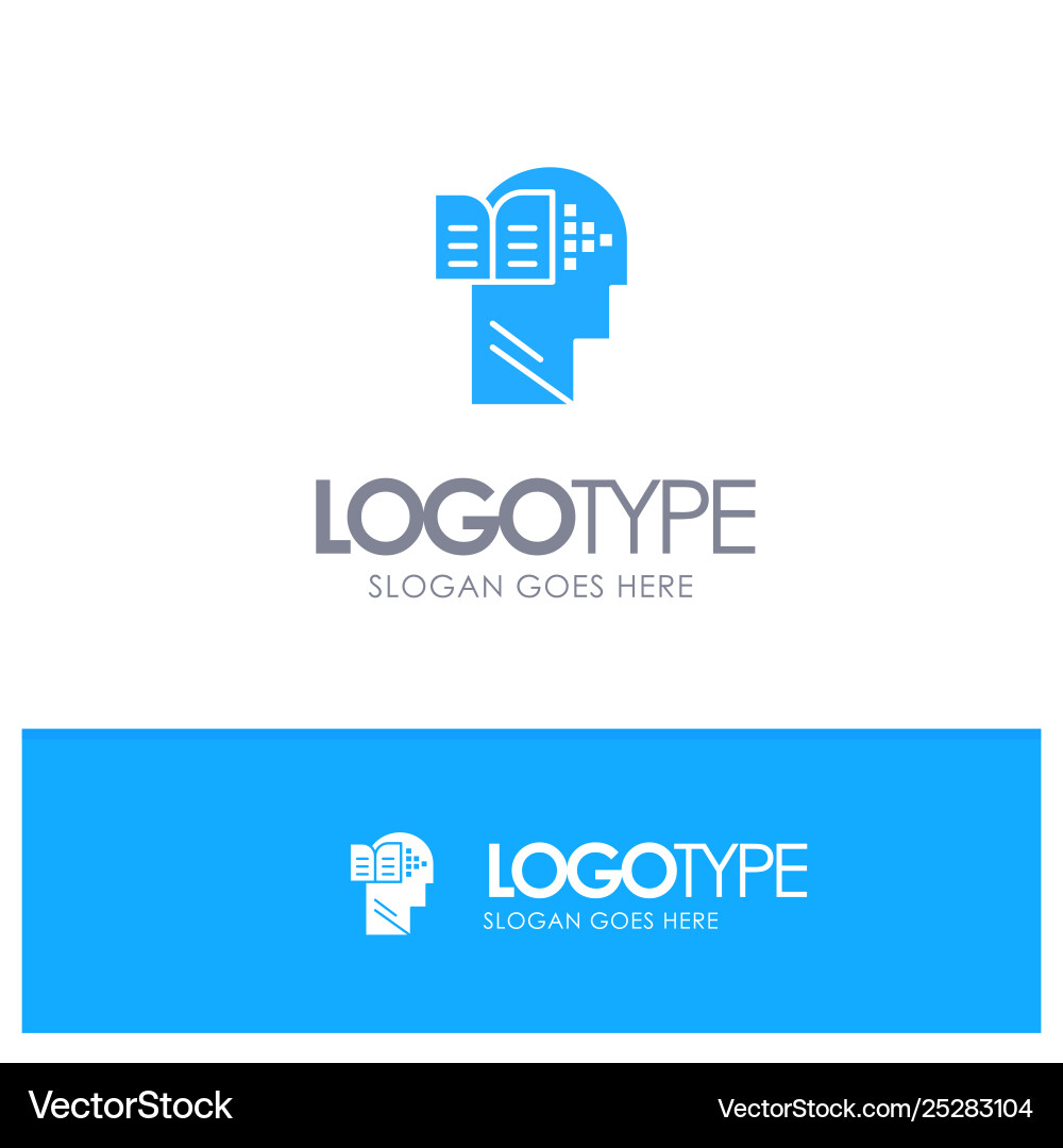 Knowledge book head mind blue solid logo Vector Image