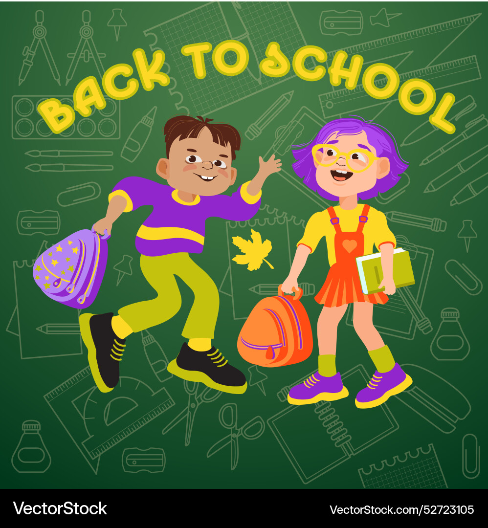 Cute school children ready to go back Royalty Free Vector