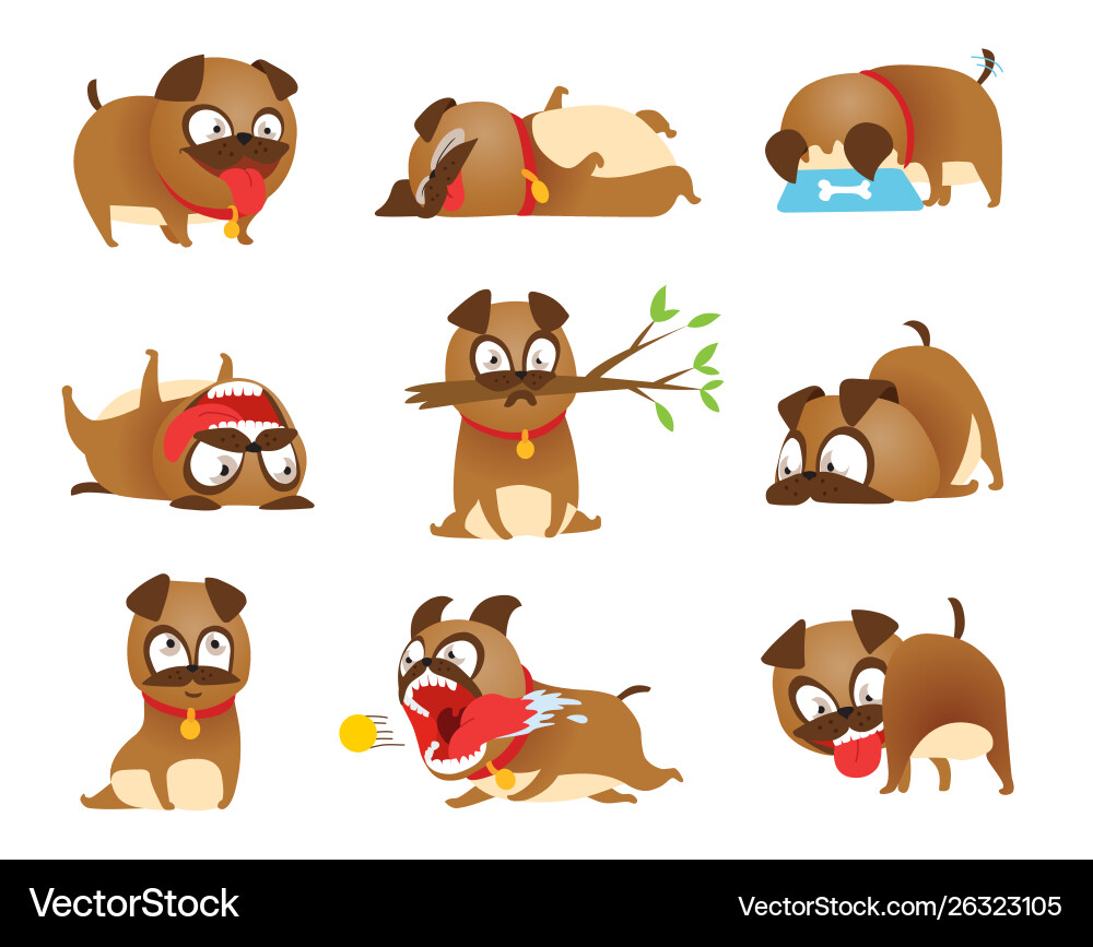 Puppy activity set cartoon dog dogs tricks Vector Image