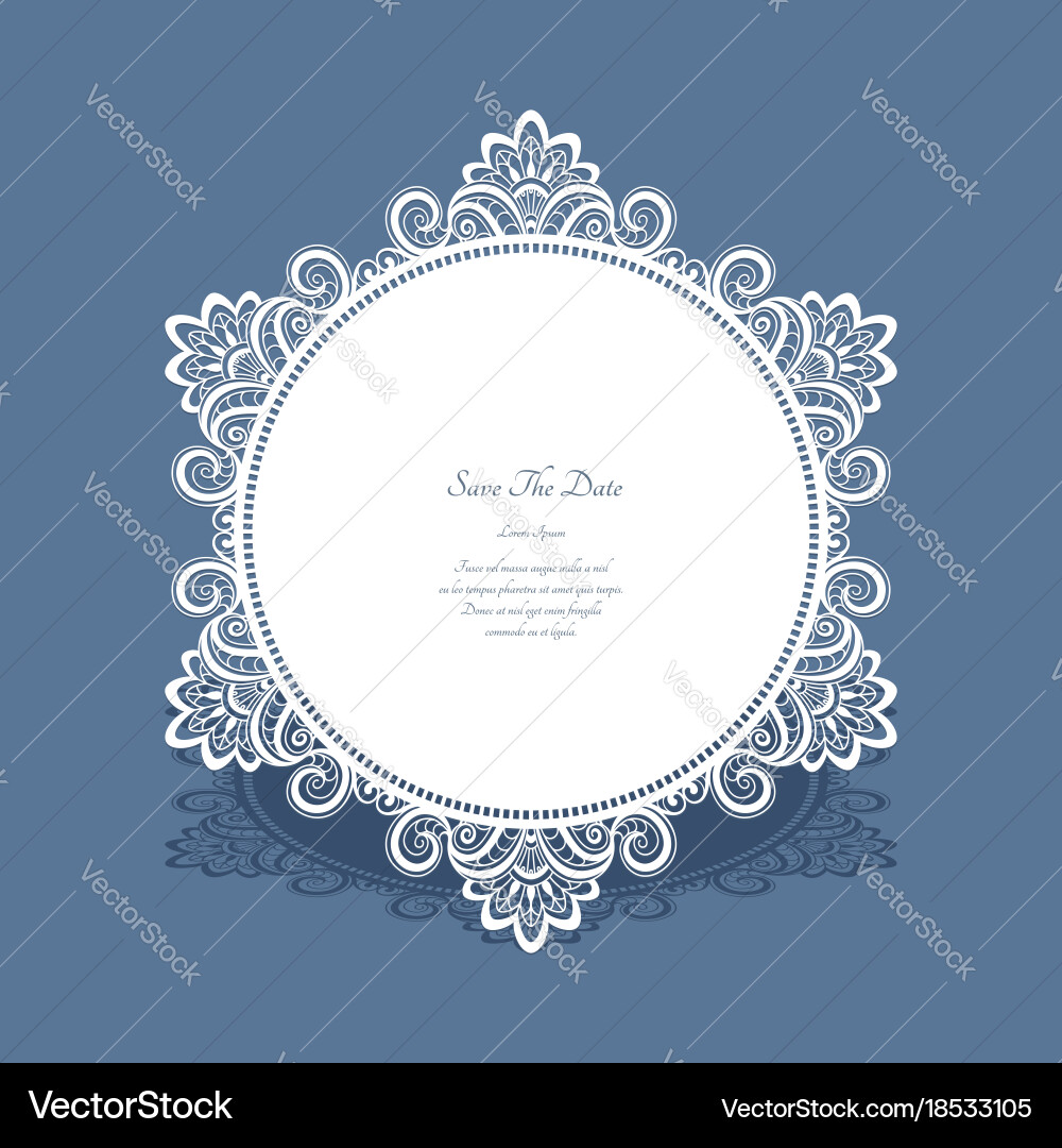 Round lace frame save the date card Royalty Free Vector
