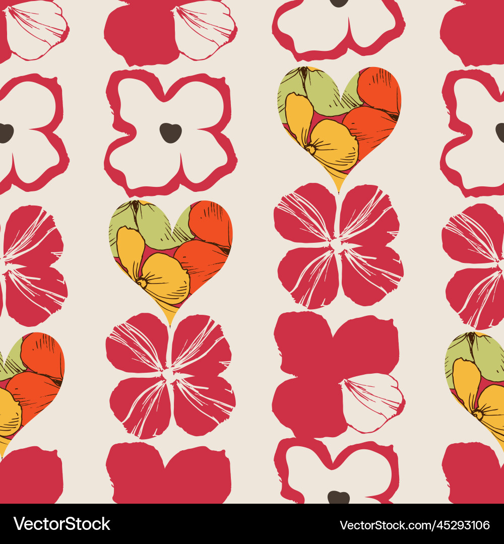 Love hearts and flowers seamless pattern Vector Image