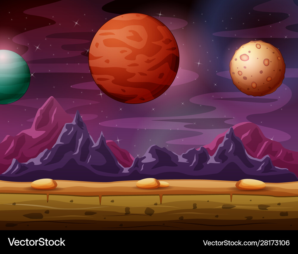 Red Planet Landscape with Planets Royalty Free Vector Image