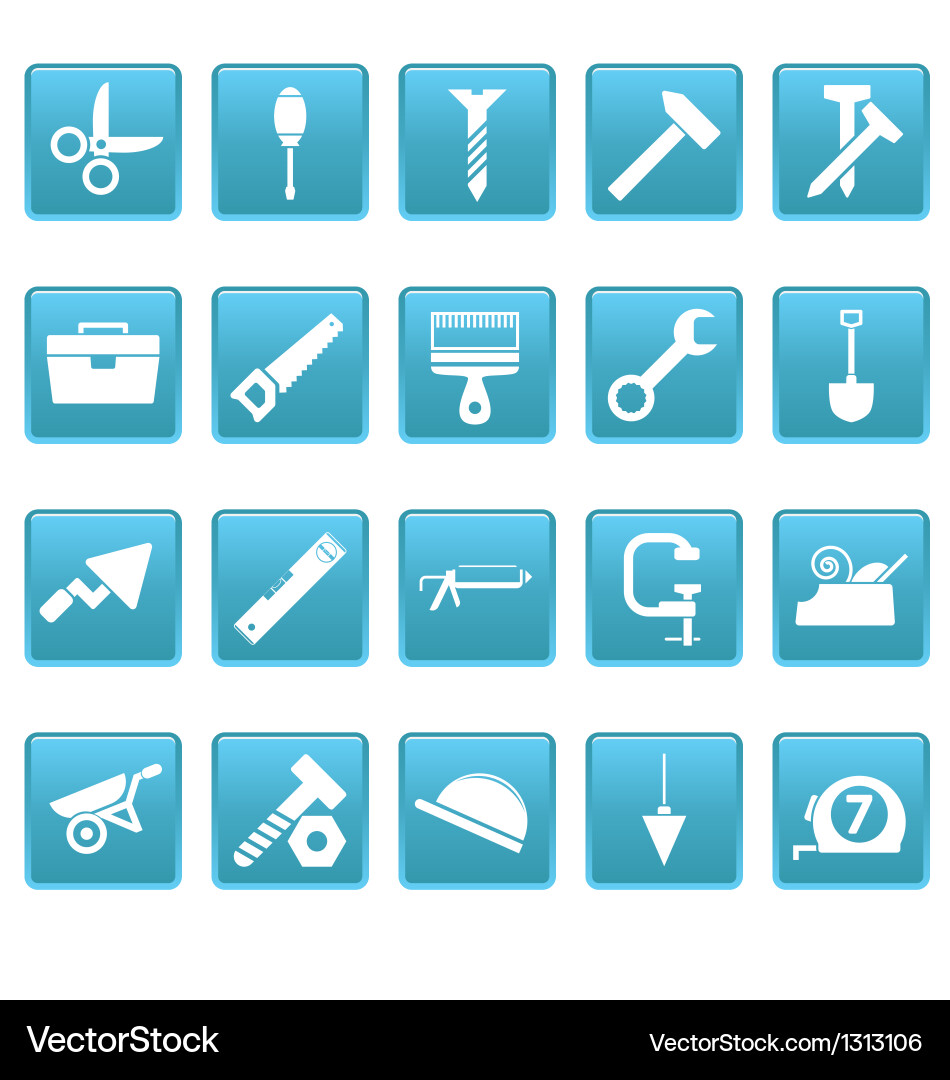 Tools icons on blue squares Royalty Free Vector Image