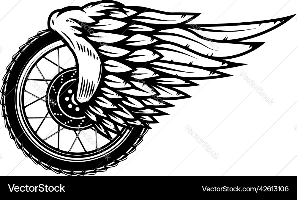 Winged wheel in monochrome style design element Vector Image