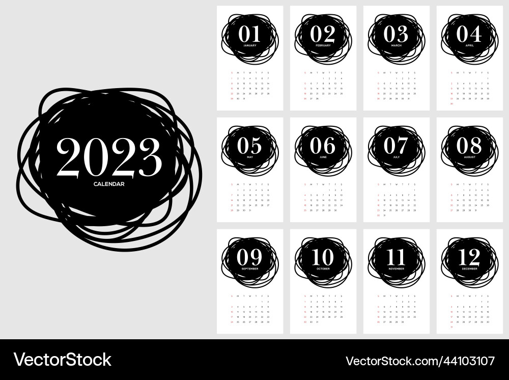 2023 printable monthly calendar template design Vector Image