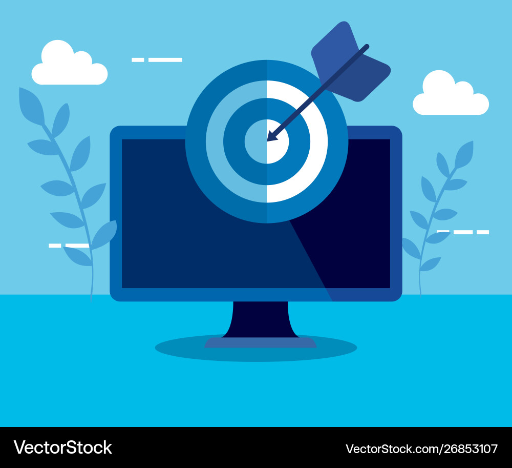 Computer technology and target with arrow Vector Image