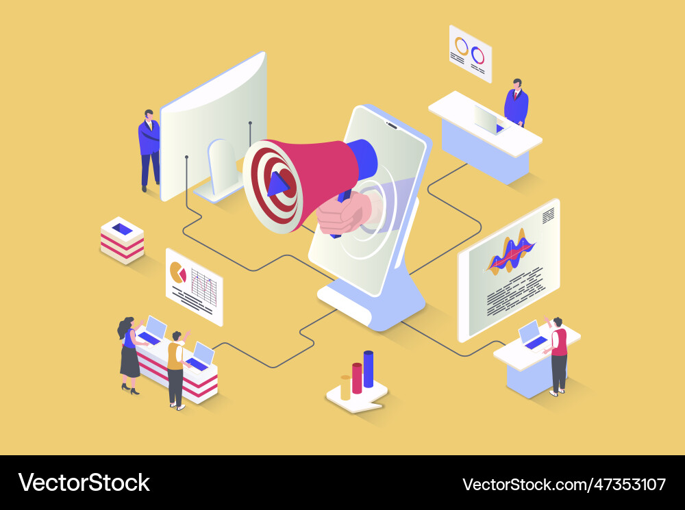 Digital marketing concept in 3d isometric design Vector Image