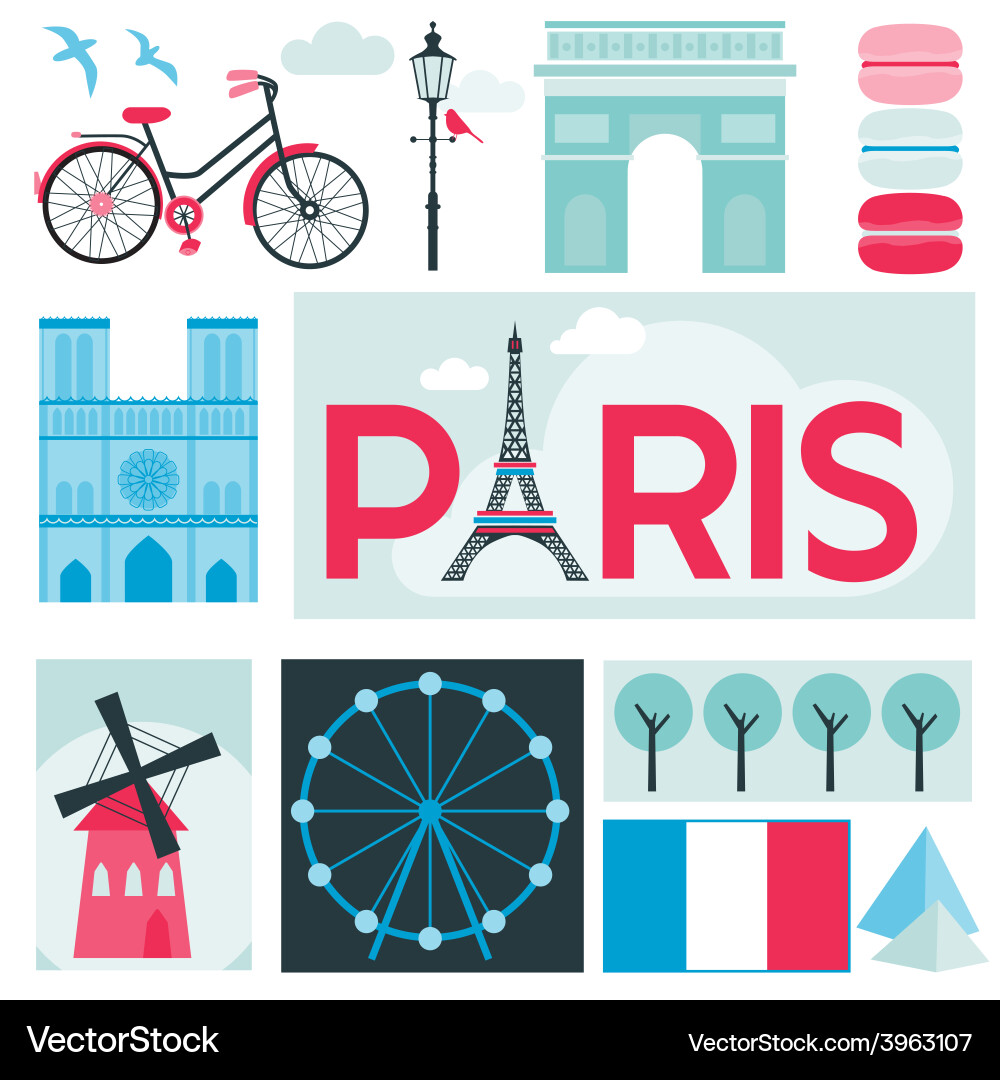 Paris card - places and museum in Royalty Free Vector Image